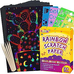 pigipigi Scratch Paper Art for Kids - 60 Pcs Magic Rainbow Scratch Paper Off Set Scratch Crafts Arts Supplies Kits Pads Sheets Boards for Party Games Halloween Christmas Birthday Gift