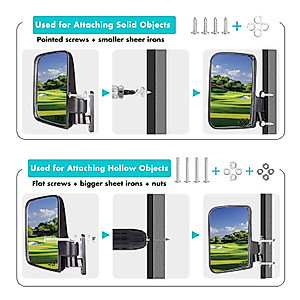 10L0L Golf cart side mirrors for Club Car EZ-GO Yamaha and Others, No-drilling Required, Adjustable (Option), front upper