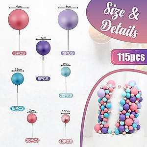 Acmee 115 PCS Ball Cake Toppers - Mini Balloon Cake Decorations Foam Ball Cupcake Picks DIY Cake Insert Toppers for Birthday Party Wedding Baby Shower - Pink Purple Blue