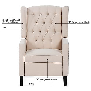 Push Back Single Recliner Chair,27" W Dual Function Foot System,Manual Wing Chair for Office, Den, Living Room, Bedroom, and Guest Room (Fabric, Beige)