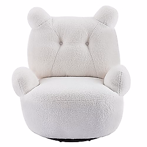 PIRIK 360° Swivel Accent Chair Teddy Short Plush Recliner Chair Particle Velvet Vanity Chair Armchair Swivel Barrel Chair Comfy Cute Chair for Living Room, Hotel, Bedroom, Office, Lounge (White)