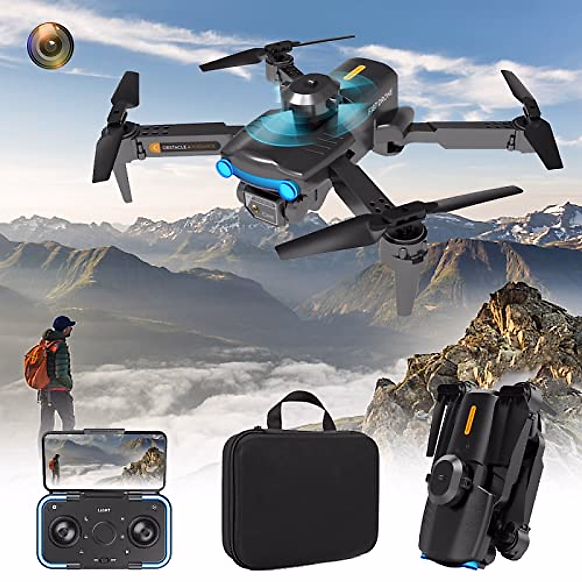 Tyranitar Mini Drone with 1080P Dual HD Camera, 2023 Upgradded RC Quadcopter FPV Camera Foldable Drone Toys Gift for Adults and Kids, One Key Start Speed Adjustment, 360° Altitude Hold Mode