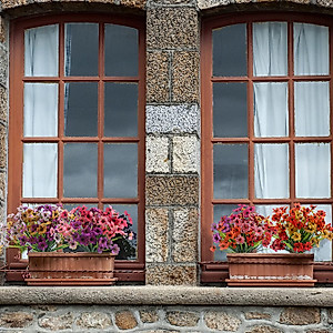 ALAGIRLS Artificial Plants & Flowers Outdoor UV Resistant 12 Bundles, Plastic Fake Flowers for Home Garden Patio Decor, Faux Silk Flowers for Outdoor Planters, Hanging Baskets, Red Yellow Orange