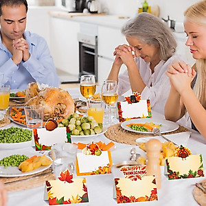 36 Pcs Thanksgiving Place Cards Pumpkin Fall Leaves Name Place Cards and 2 Pcs Permanent Markers Black Markers Name Tents Thankful Greeting Cards for Thanksgiving Harvest Party Bridal Shower Birthday