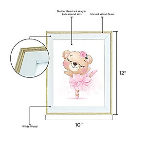 Framed Nursery Wall Art Animals Ballerinas for Girl Baby Room Wall Decor, 10"x12" Wood Frame, Set of 3