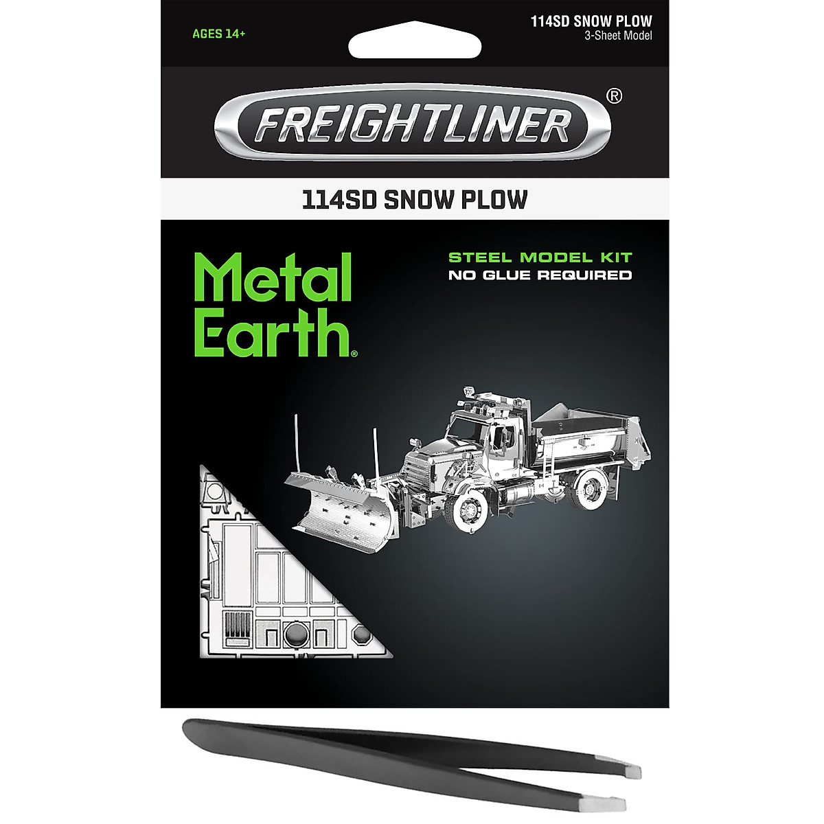 Fascinations Metal Earth Freightliner Snow Plow 3D Metal Model Kit Bundle with Tweezers