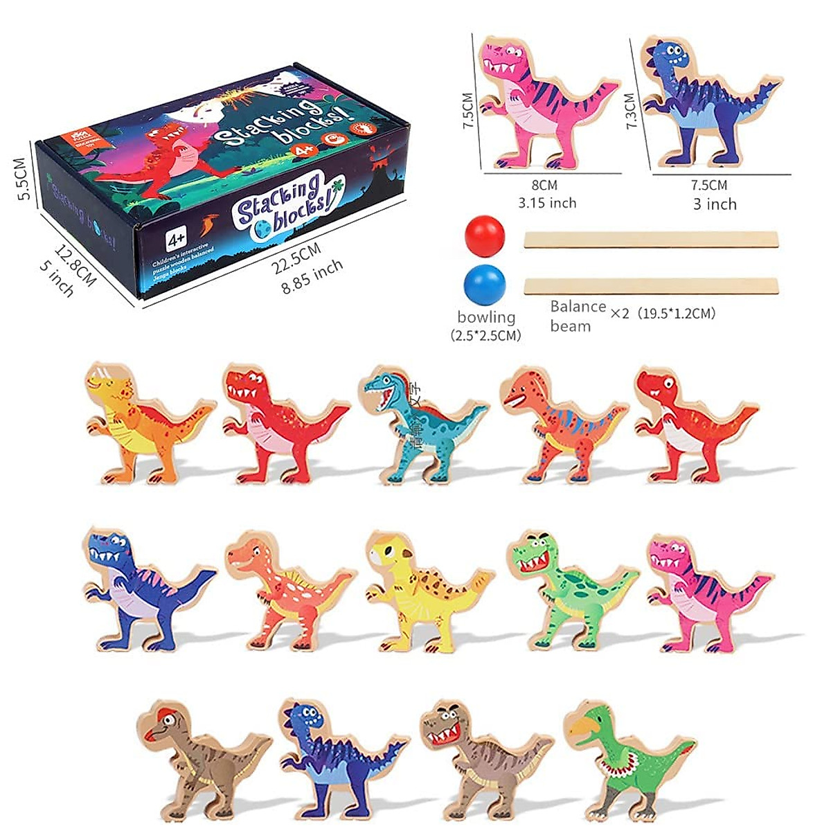 Dinosaur Stacking Toy Wooden Animal Puzzle Children's Dino Education Stacking Toy, Used in Children's Montessori Toys As Gifts for 3-7 Years Old Boys and Girls
