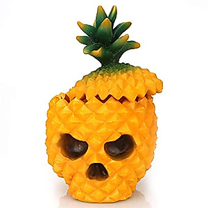 Onefuntech Resin Pineapple Skull Jewelry Storage Box,Skull Head Stationery Holder Skeleton Pen Holder Makeup Organizer Container Office Desk Home Halloween Decoration Ornaments