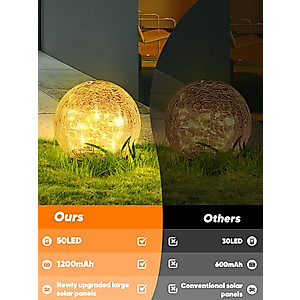 Garden Solar Ball Lights Outdoor Waterproof, 50 LED Cracked Glass Globe Solar Power Ground Lights for Path Yard Patio Lawn, Christmas Decoration Landscape Warm White(2 Pack 4.7'')