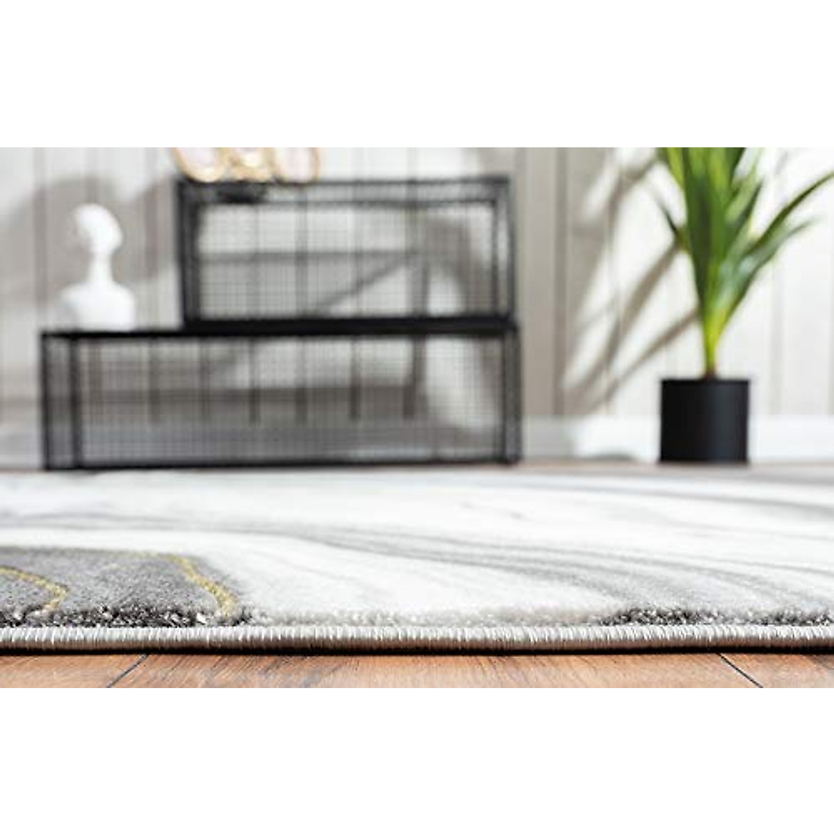 Abani 5'3" x 7'6" Rugs Contemporary Grey & Gold Granite Area Rug - Marble Swirl Grayscale Non-Shedding Dining Room Rug