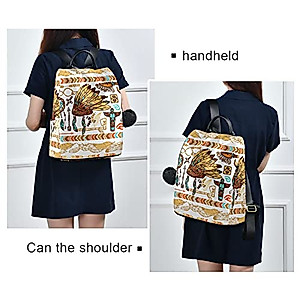 Casual Backpack (Native Americans Element) Print for Women, Fashion Anti Theft School Travel Backpack Purse 15 inch Full print Aesthetic with Fuzz Ball Key Chain