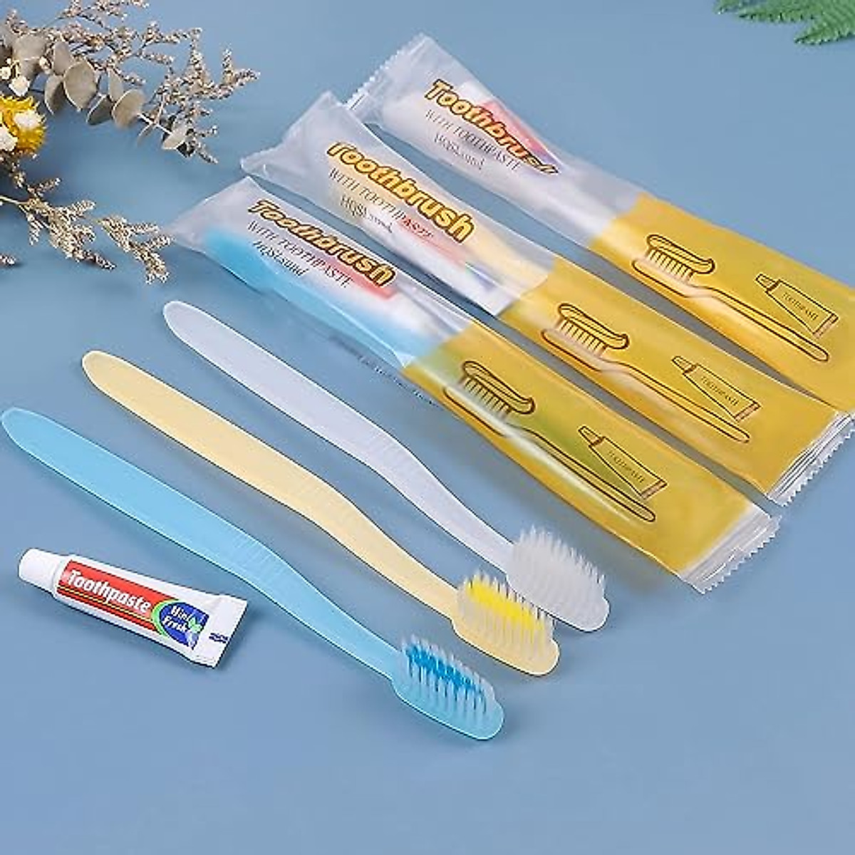 30 Pack Disposable Toothbrushes with Toothpaste, Individually Wrapped Disposable Toothbrushes Bulk Toothbrushes Medium Soft Bristle, Manual Travel Toothbrush Kit for Travel Hotel Guest, 3 Colors