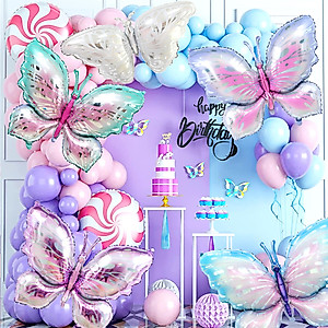 ROPCIA 10 PCS Butterfly Balloons, Gradient Giant Butterfly Foil Mylar Balloon Butterfly Birthday Decorations for Butterfly Theme Birthday Party Wedding Shower Party Decoration Supplies