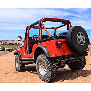 Boomerang - 32" Distressed Star - Spare Tire Cover - (Black Denim Vinyl) for Jeep Wrangler JK (2007-2018) - Silver Print - Made in The USA