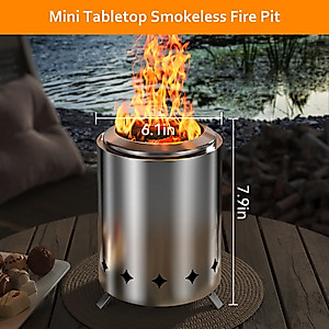 Tabletop Fire Pit, QVCQ Low Smoke Burning Mini Firepit for Outdoor, Camping, Wood Pellets Smores Fire Stove, Stainless Steel with Stands & Removable Ash Pan