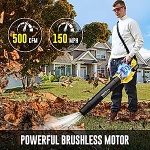 SOMOREI Cordless Leaf Blower - 500 CFM Brushless Electric Blower with 2 Packs 4.0Ah Battery & Charger - Battery Powered - 20V Handheld Lightweight Blower for Lawn | Yard | Garden