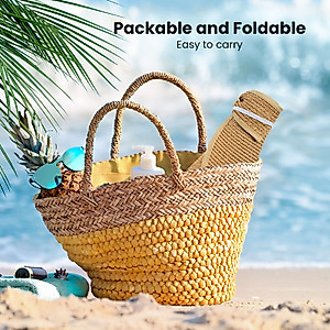 Simplicity Womens Hats Women's UPF 50+ Wide Brim Roll-up Straw Sun Hat Sun Visor Natural