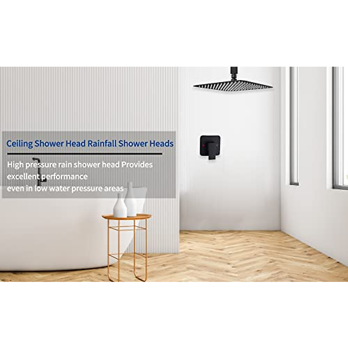 Black Ceiling Shower System Shower Faucet GGStudy Bathroom Luxury Rain Mixer Shower Combo Set Rainfall Shower Head System 10 Inch Matte Black with Valve and Trim