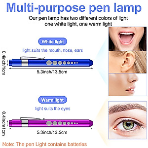 Mudder 6 Pieces Pen Light Included Batteries Reusable LED Penlight Pupil Gauge Warm Light Pen Reusable Penlights for Home Care Daily Care, (Black, Red, Blue, Purple, Gold and Silver)