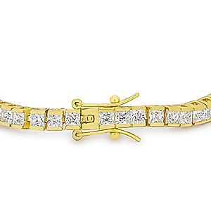 Kate Bissett 18k Gold Plated 7 Inch Tennis Bracelet with Princess Cut Clear Cubic Zirconia in a Channel Setting