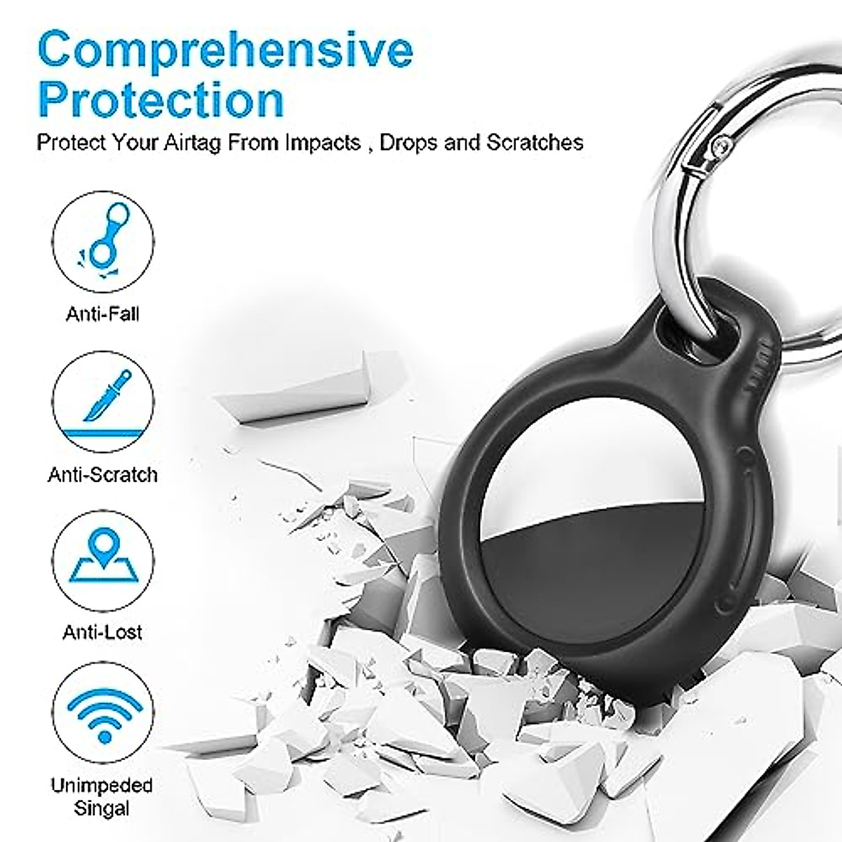 Ainiv Holder Case for AirTags, Waterproof Protective Case for AirTags, Ultra Light Anti-Scratch Protective AirTag with Keychain, Item Finders for Pets, Luggage, Wallet, Backpacks-Black