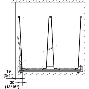 Kitchen Double 2 x 27 qt (54 Qt) Waste Bin Base Cabinet Pullout Trash System with Soft Close Slides and with Handle