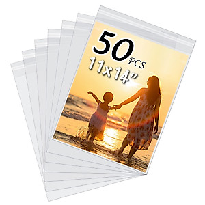 50 Pack Acid-Free Crystal Clear Sleeves Storage Bags for 11x14 Art Prints/Pictures/Photos/Framing Mat Mattes (Bag Size: 11 3/7"x14 3/8")