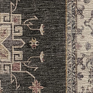 RUGGABLE Verena Washable Rug - 2x3 Rug - Machine Washable Vintage Area Rug for Dining Room, Kitchen, Living Room, and Bedroom - Non-Slip Pad - Stain & Water Resistant (Standard Pad) - Dark Wood 2'x3'