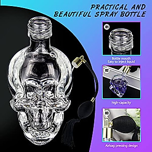 muguroom Skull Perfume Mist Spray Bottles Gothic Crystal Glass Vintage Perfume Atomizer,Gold Tassels Refillable Sprayer Cocktail Atomizer Spray (2pc,100ml+50ml)