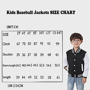 NHUHEQ Baseball Jackets Boys Girls Fit Varsity Jacket Kids Warm Combed Cotton Fleece Jackets (Black,4Y)