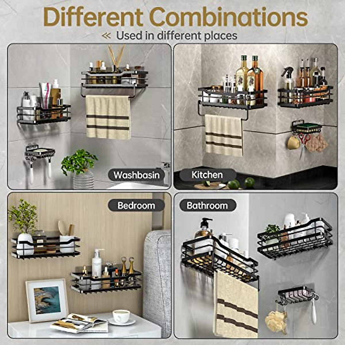 TOPCHASE Shower Caddy, Shower Organizer Adhesive, Shower Shelves 3 Pack No Drilling, Rustproof Shower Rack With Soap Holder, Black Shower Storage Basket for Inside Shower Bathroom Organization