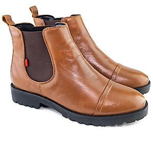 Marc Joseph New York Womens Casual Comfortable Genuine Leather Chelsea Ankle Boots Classic Fashion Captoe Slip On Ladies Fall Winter Boots Cognac Napa Soft 7.5