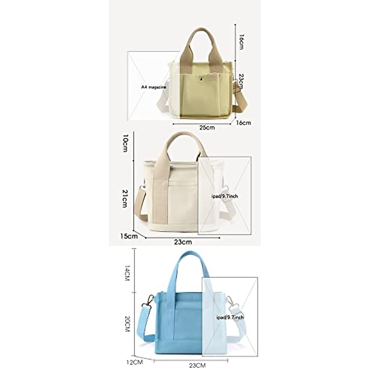 Women Canvas Tote Bag Classic Small Square Crossbody Bag Satchel Shoulder Bag Hobo Bag for Work School Travel