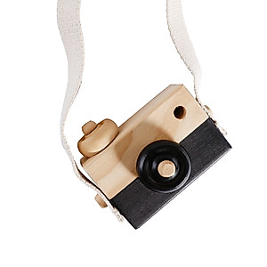 Liangxiang Wooden Camera Toy, Mini Wooden Camera Toy Pillow for Toddler Baby Neck Hanging Camera Photographed Props Present Clothing Accessory Cute Camera Toy Kid’s Room Hanging Decor Gift (Black)