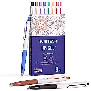 WRITECH Retractable Gel Ink Pens: Multicolor 0.5mm Fine Point Pen No Smear & Bleed for Journaling Sketching Drawing Notetaking Extra Smooth Writing Silent Click Pen Set Up-Gel 8ct