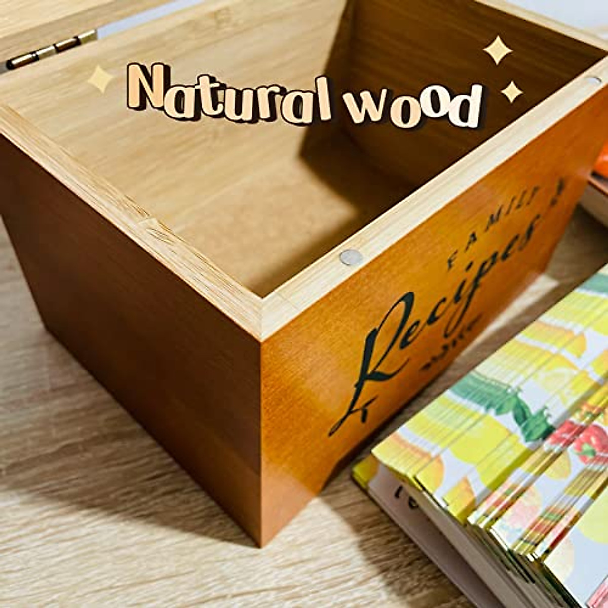 Lumicook Wood Recipe Box – with 120 4x6 inch Cards and 7 Dividers – Eco Friendly Light Brown Bamboo Wood Recipe Holder – Gift for Mom, Women, Wedding, Christmas