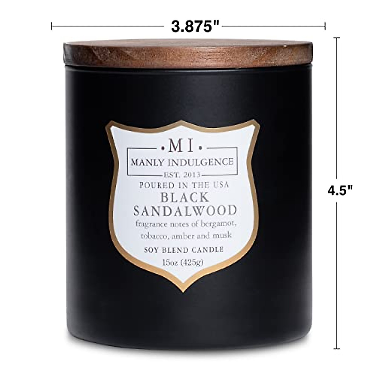 Manly Indulgence Scented Jar Candle, Black Sandalwood, Signature Collection, Soy Wax Blend, Wooden Wick, 15 Oz, Single (Bergamot, Tobacco, Amber & Musk)