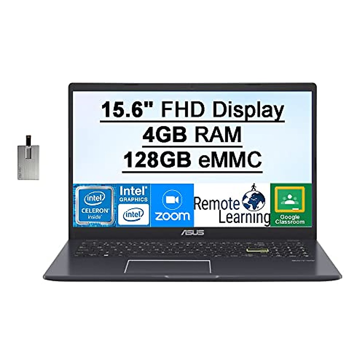 2021 ASUS L510 15.6" FHD Laptop Computer, Intel Celeron N4020 Processor, 4GB DDR4 RAM, 128GB eMMC flash memory, Intel UHD Graphics 600, Bluetooth, HDMI, Windows 10S, Star Black, 32GB SnowBell USB Card