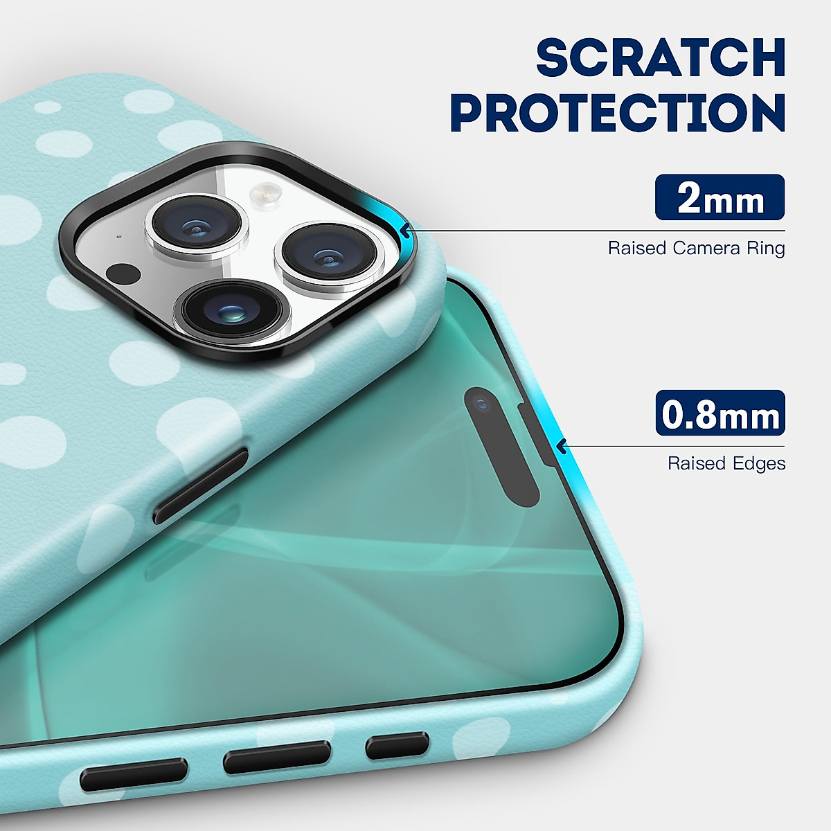 kingflag Vegan Leather Magnetic Case for iPhone 15 Pro Max Wireless Charging, Metal Buttons, Shockproof Protective Phone Case Cover for Women Men 6.7" (Teal with White Dots)