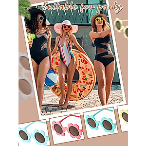 Kanayu 6 Pairs 5.71 Inch Adults Flower Sunglasses Summer Round UV Protection Flower Glasses Colorful Eyewear for Women Men(Fresh Colors)