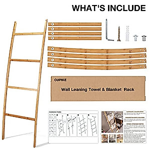 Cupike Bamboo Towel Ladder for Bathroom - Blanket Ladder Farmhouse for Living Room - Decorative Ladder - 6ft