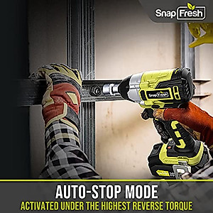 SnapFresh 20V 1/2" Brushless Impact Wrench Kit with 335ft-lbs Torque Max, 2300 RPM Variable Speed, 2.0Ah Li-ion Battery&1h Fast Charger, 4 Pcs Sockets