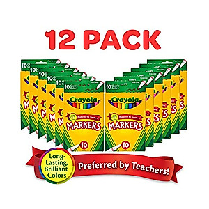 Crayola Fine Line Markers Bulk, School Supplies for Kids, 12 Marker Packs with 10 Colors, Multi