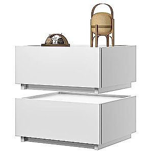 furtble Stackable 2 pcs 1-Drawer End Table, Bedside Nightstand, Multi-Purpose Storage Closet Cube for Bedroom, Storage Cabinet for Entryway, Sofa Beside Drawer Chest Dresser, 15.8 in, White