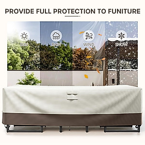 Outdoor Furniture Covers for 5 Pieces Set - Waterproof 600D Oxford Fabric Cover for 5 PCS Patio Sets Wicker Metal Couch Rocking Glider Swivel Chairs Ottoman Sectional Sofa Dining Chair – L/Beige Brown