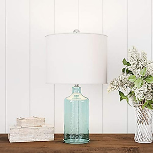 Lavish Home Blue Glass Lamp-Open Base Table Light, LED Bulb and Shade-Modern Decorative Lighting for Coastal, Nautical, Rustic Cottage Styles