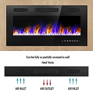 ANDAXIN Recessed and Wall Mounted 36" Electric Fireplace, Wall Fireplace Electric with Remote Control and Timer, Adjustable Flame Color and Speed, Touch Screen, 750-1500W, Black
