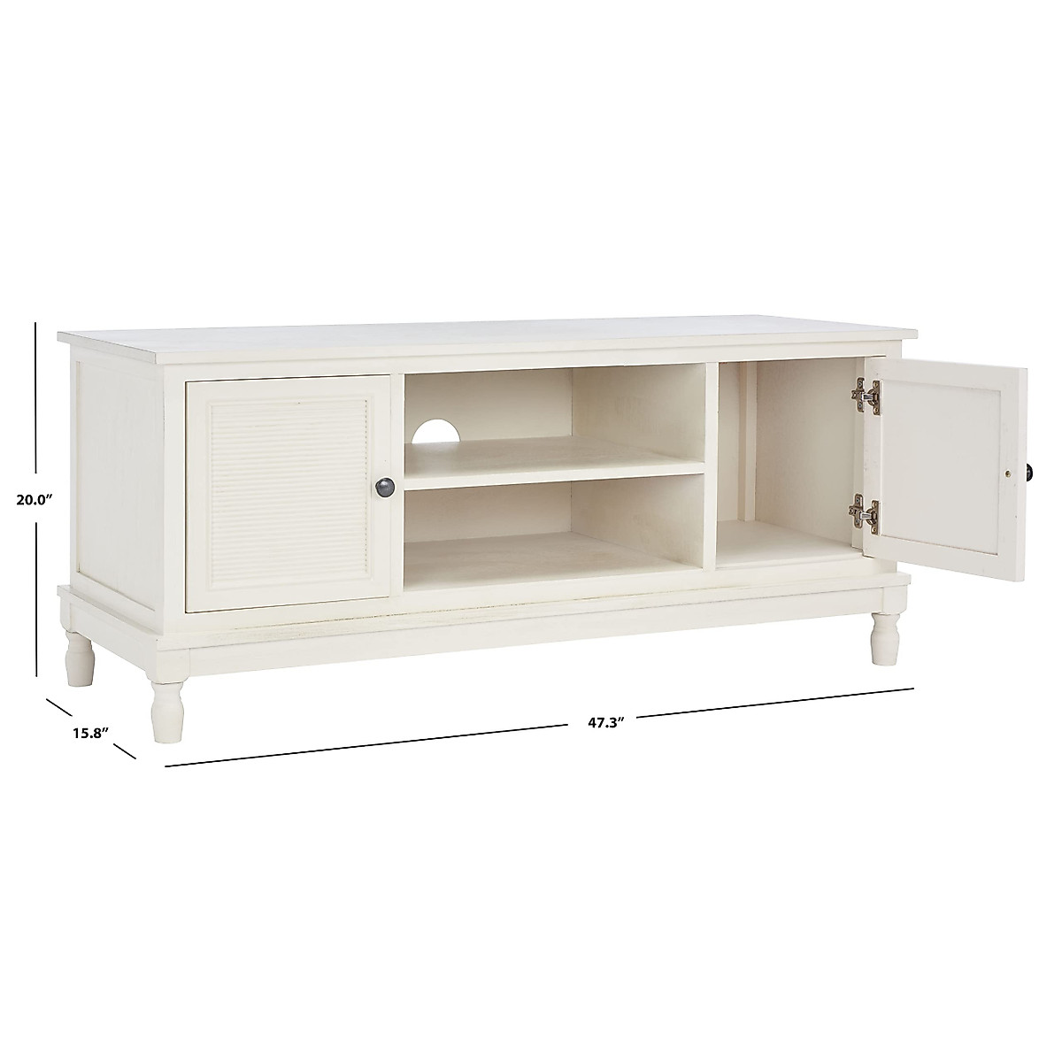 SAFAVIEH Home Collection Ryder Distressed White 2-Door 1-Shelf Entertainment Media Stand up to 55" Flatscreen TV