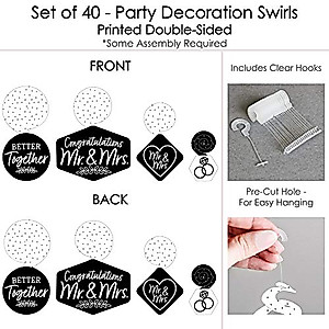 Big Dot of Happiness Mr. and Mrs. - Black and White Wedding or Bridal Shower Hanging Decor - Party Decoration Swirls - Set of 40