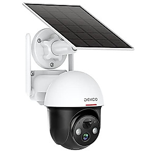DEKCO 2K Solar Security Camera Wireless Outdoor, 360 Degree Rotating Pan Tilt Home Surveillance System with Spotlight and Sound Alarm, Night Vision, Motion Detection, 2 Way Audio, Requires 2.4GHz WiFi